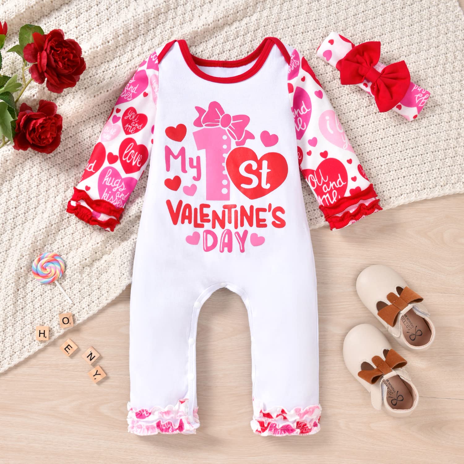 MINIFEIKO 0-3 Months Baby Girl Valentiens Day Clothes 1st My Heart Romper Outfit