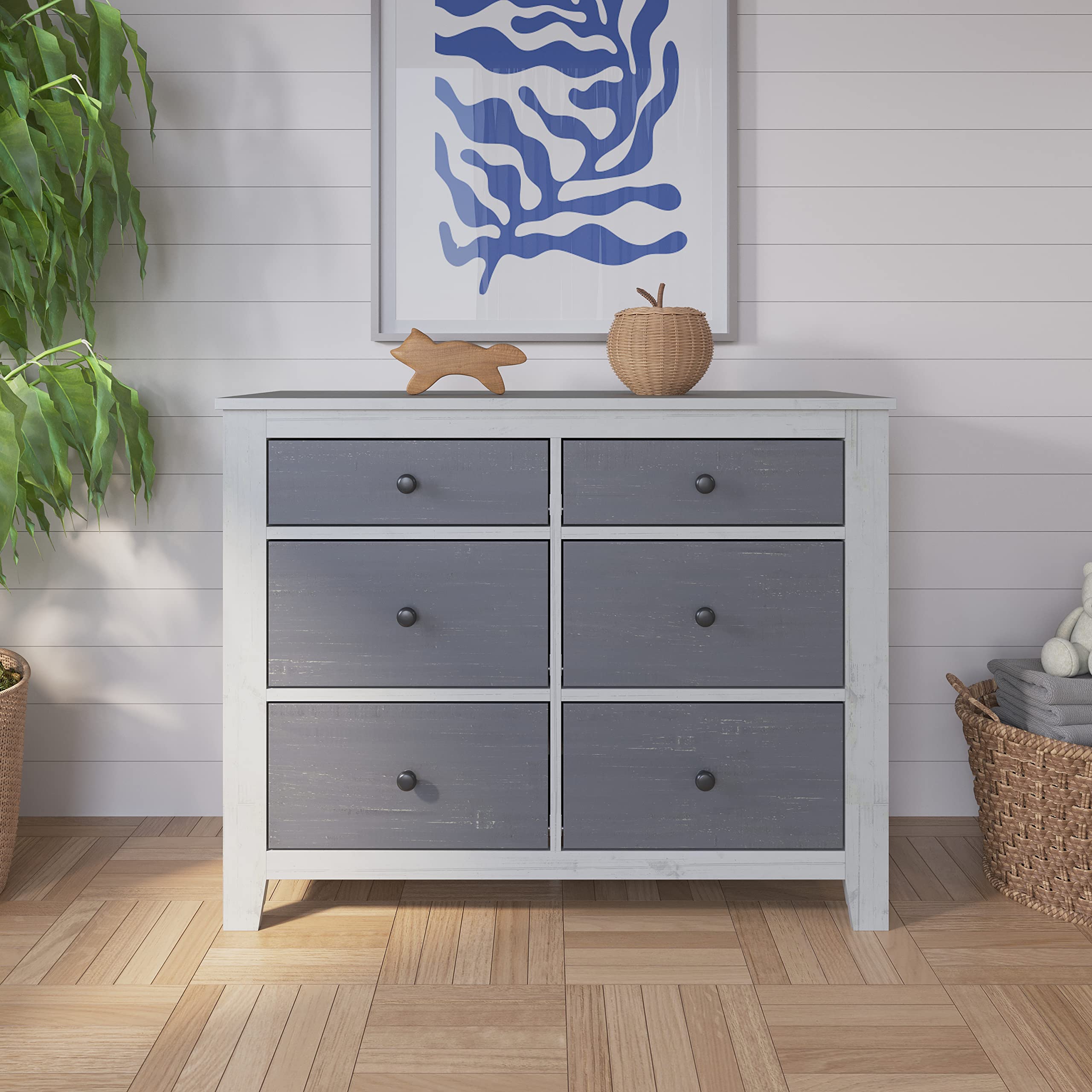 Child Craft Ocean Grove 6 Drawer Dresser for Nursery or Bedroom, Plenty of Storage, Anti-Tip Kit Included to Prevent Tipping, Non-Toxic, Baby Safe Finish (White/Gray)