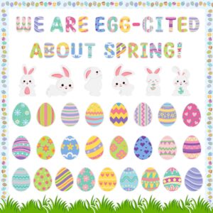 asodsway easter bunny egg cutouts - 139pcs easter bunny spring egg bulletin board cutouts set contain egg bunny grass border with we are egg cited about spring character happy easter spring season