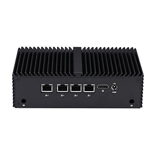 Peojek Mini Pc Barebones PC Pe6412L4 Intel Celeron J6412, Up to 2.6Ghz Barebones 4 LAN, M.2 for 5G, Router Firewall Proxy WiFi Access Point Small Business Desktop Home Firewall Device