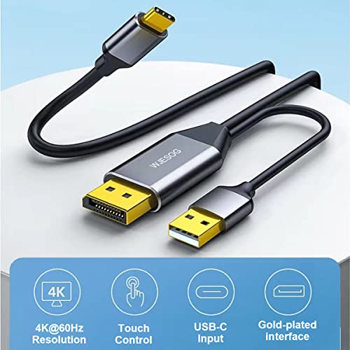 WJESOG DisplayPort to USB C Cable 6.6ft 4K@60Hz with USB Cable Adapter,DP Male to Type-C Male Converter Support Touch with Nreal Air VR, MacBook Pro/Air 2020/2018, iPad Pro/Air, XPS