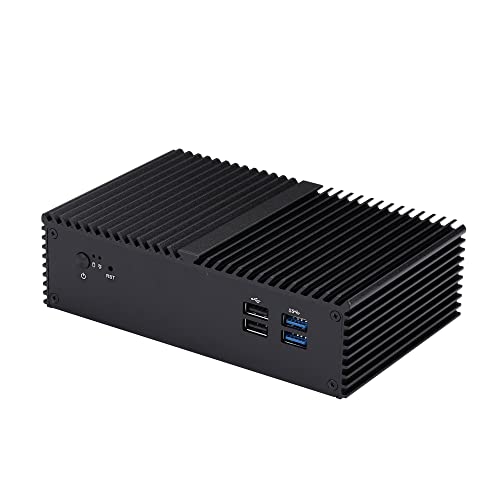 Peojek Mini Pc Barebones PC Pe6412L4 Intel Celeron J6412, Up to 2.6Ghz Barebones 4 LAN, M.2 for 5G, Router Firewall Proxy WiFi Access Point Small Business Desktop Home Firewall Device