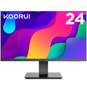 koorui 24 inch computer monitor, fhd pc monitors 1920 x 1080p ips display 75hz, hdmi, vga, 5ms response time, 75 x 75 mm vesa mountable, frameless