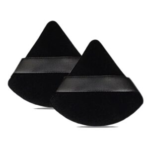 2 pcs pure cotton triangle powder puff,face soft makeup puff for loose powder,velour cosmetic foundation beauty makeup tools wet dry-black