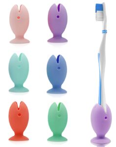 cute standing tooth brush cover cap stand, toothbrush holder with suction cup, portable travel toothbrush head cover protector, cute fish shape silicone suction cup toothbrush holder. (6 pcs)