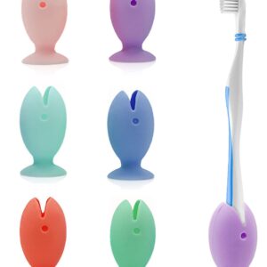 Cute Standing Tooth Brush Cover Cap Stand, Toothbrush Holder with Suction Cup, Portable Travel Toothbrush Head Cover Protector, Cute Fish Shape Silicone Suction Cup Toothbrush Holder. (6 PCS)