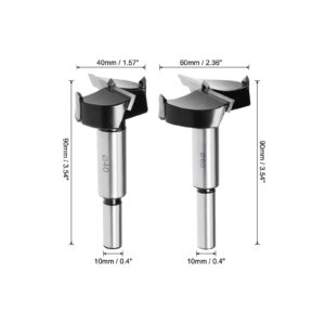 uxcell Forstner Drill Bits Set 40mm Dia. & 60mm Dia. Tungsten Carbide Wood Hole Saw Auger Opener, Woodworking Hinge Hole Drilling Boring Bit Cutter Black