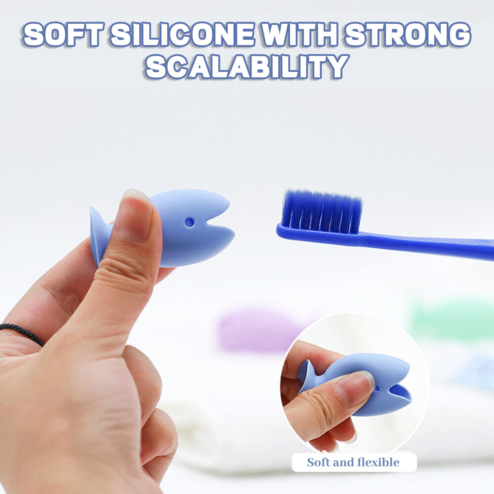 Cute Standing Tooth Brush Cover Cap Stand, Toothbrush Holder with Suction Cup, Portable Travel Toothbrush Head Cover Protector, Cute Fish Shape Silicone Suction Cup Toothbrush Holder. (6 PCS)