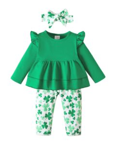 st. patrick's day outfits baby girl clothes 12 18 months long sleeve ruffle top 18 months girl clothes shamrock print pants headband winter fall clothing sets green