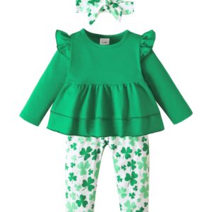 St. Patrick's Day Outfits Baby Girl Clothes 12 18 Months Long Sleeve Ruffle Top 18 months girl clothes Shamrock Print Pants Headband Winter Fall Clothing Sets Green