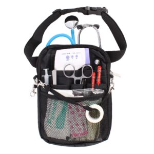 nurse fanny pack with stethoscope holder, nursing bags for nurses work multi compartment, nursing essentials for nurses (black)