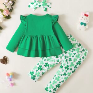 St. Patrick's Day Outfits Baby Girl Clothes 12 18 Months Long Sleeve Ruffle Top 18 months girl clothes Shamrock Print Pants Headband Winter Fall Clothing Sets Green