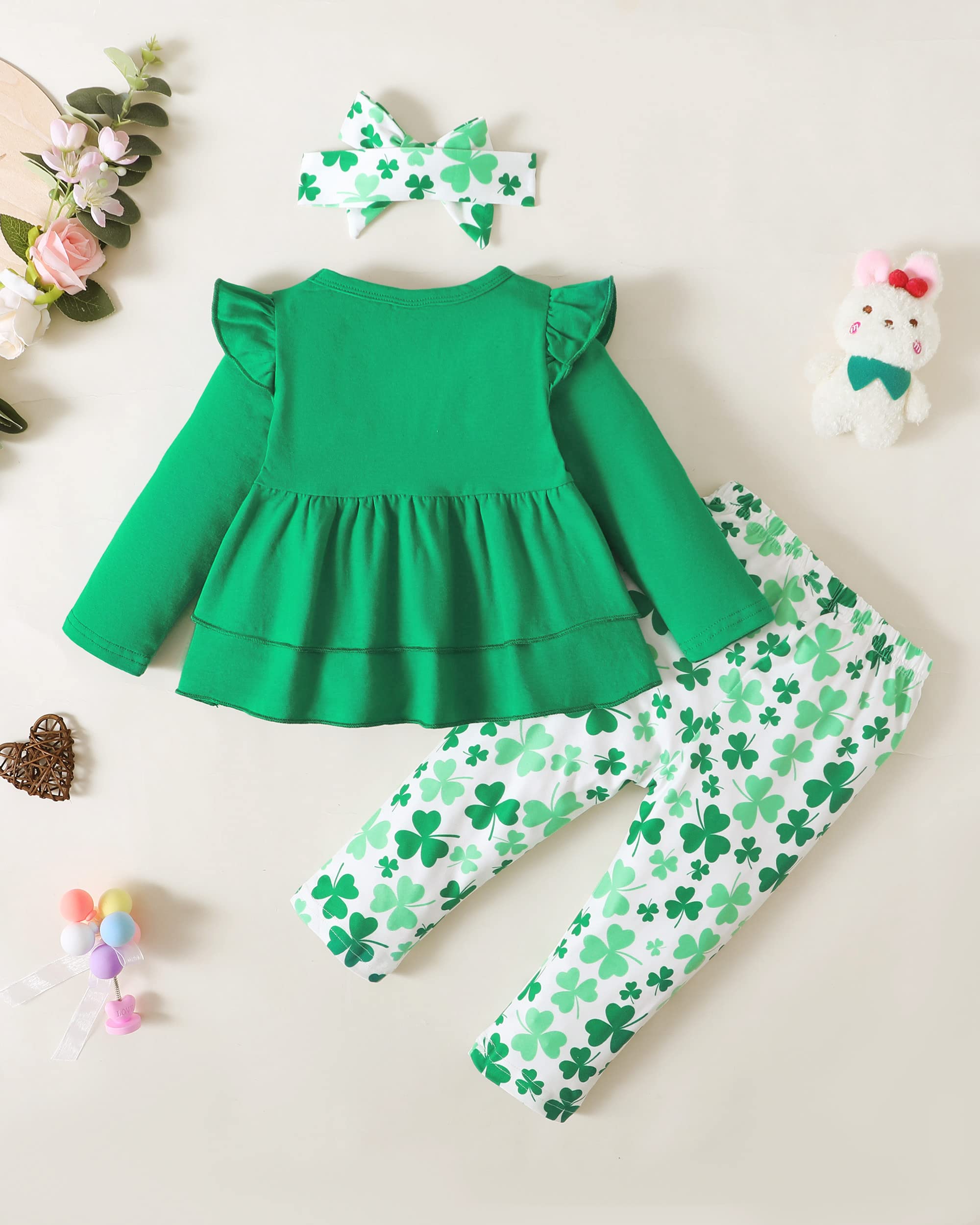 St. Patrick's Day Outfits Baby Girl Clothes 12 18 Months Long Sleeve Ruffle Top 18 months girl clothes Shamrock Print Pants Headband Winter Fall Clothing Sets Green