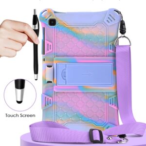 DETUOSI Case for Samsung Galaxy Tab A7 Lite 8.7 inch 2021 SM-T220/T225/T227u, with Stylus Pen & Shoulder Strap, Soft Silicone Lightweight Protective Cover , Rose Red & Purple