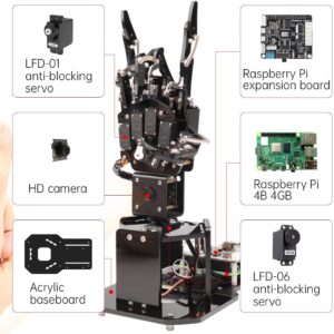 hiwonder uhandpi raspberry pi robotic hand ai vision bionic mechanical hand with python programming powered by raspberry pi 4b 4gb (left hand)