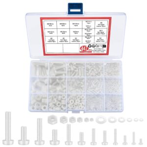 447 pcs white nylon plastic pan round head screws bolts and nuts and gaskets, metric full threaded hex head screws bolts and nuts and washers assortment set - m2/m2.5/m3/m4/m5/m6