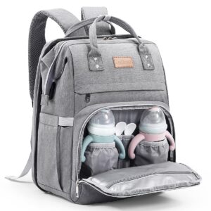 lexiroman diaper bag backpack large capacity diaper bag with changing pad for boy girl travel for moms dads baby registry search shower gifts waterproof gray