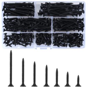 youyidun - 220 pieces black wood screws assortment kit, phillips drive truss head flat head self-tapping screws, carbon steel screws for wood, m3.5 x (16/20/25/30/35/40/50) mm