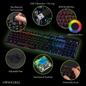 Hawksbill Scorpion V1 Wired Mechanical Gaming Keyboard – Tactile & Clicky – Brilliant RGB Lighting Compact Form Factor Customizable Keys & Multimedia Function 104 Keys