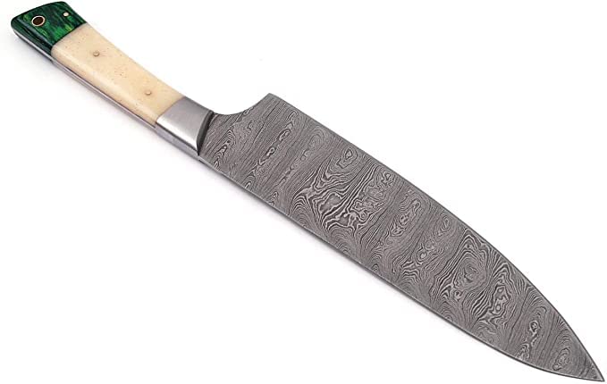 Handmade Damascus Chef Knife Best 8-inch Chefs Knife Ultra Sharp, Professional Damascus Steel Knives Choice for Kitchen & Restaurant, Twist Pattern Damascus Kitchen Knife With Bone Handle (20002)