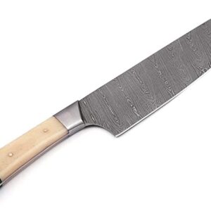 Handmade Damascus Chef Knife Best 8-inch Chefs Knife Ultra Sharp, Professional Damascus Steel Knives Choice for Kitchen & Restaurant, Twist Pattern Damascus Kitchen Knife With Bone Handle (20002)