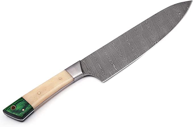 Handmade Damascus Chef Knife Best 8-inch Chefs Knife Ultra Sharp, Professional Damascus Steel Knives Choice for Kitchen & Restaurant, Twist Pattern Damascus Kitchen Knife With Bone Handle (20002)