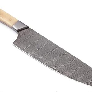 Handmade Damascus Chef Knife Best 8-inch Chefs Knife Ultra Sharp, Professional Damascus Steel Knives Choice for Kitchen & Restaurant, Twist Pattern Damascus Kitchen Knife With Bone Handle (20002)