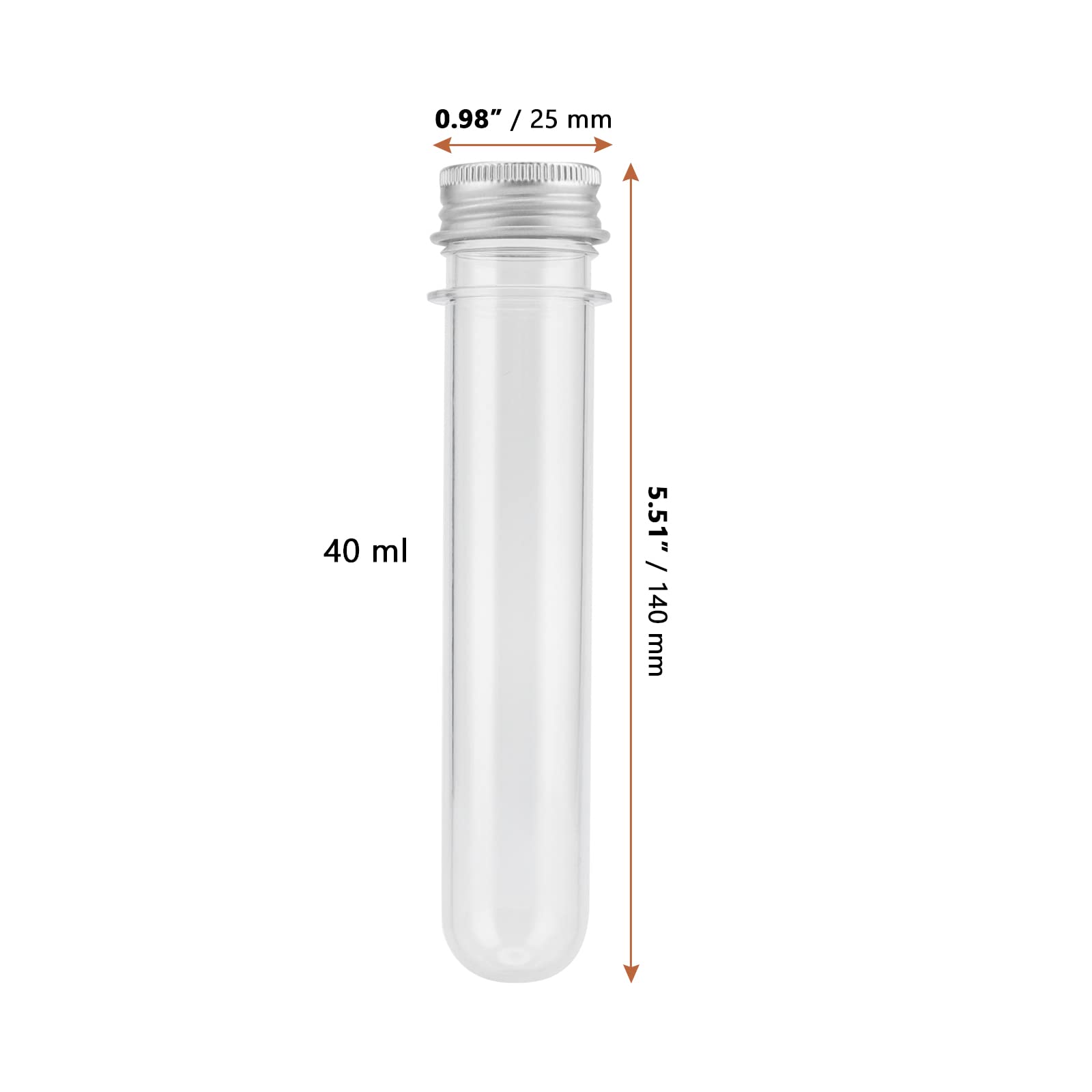 LEXININ 60 PCS 40ml Clear Plastic Test Tubes with Lid, 140 x 25mm Test Tubes with Sliver Screw Caps