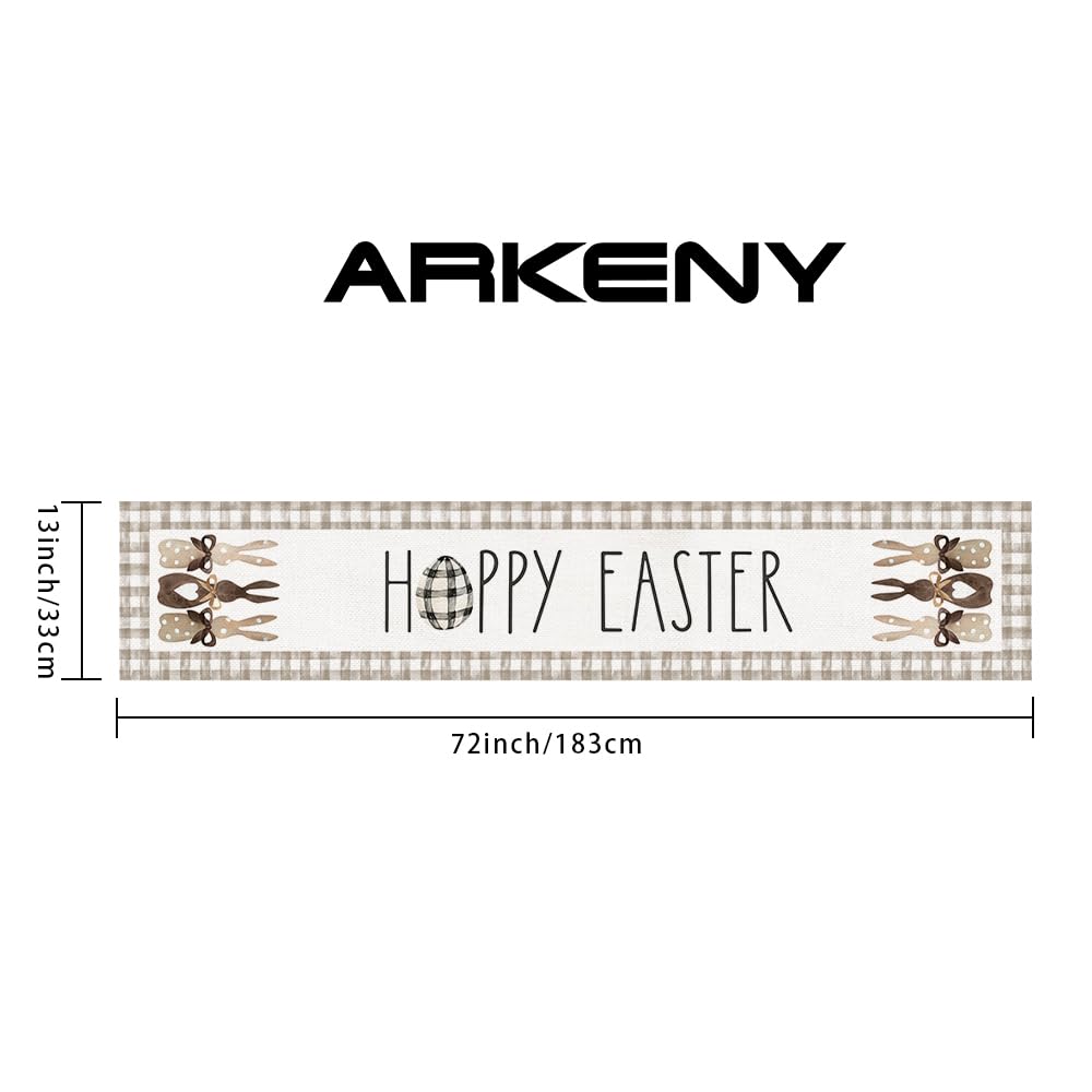 ARKENY Happy Easter Table Runner 13x72 Inches, Bunny Rabbit Spring Holiday Farmhouse Burlap Buffalo Plaid Indoor Table Decorations for Home AT381-72