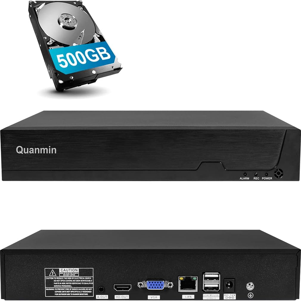 Quanmin 8CH 5MP NVR with 500GB HDD Network Video Recorder 25ft Night Vision,Supports 8CH 5MP/4MP/3MP/1080P/720P IP Camera,H.265+,HDMI,VGA Output,P2P,APP Remote Access for Security CCTV Camera Systems