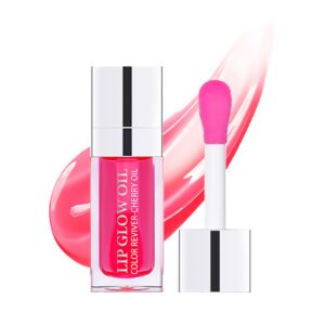 hydrating lip glow oil, moisturizing lip gloss, plumping lip oil, non-sticky long lasting lip oil gloss, transparent lip oil tinted, reduce lip lines (cherry(#015))