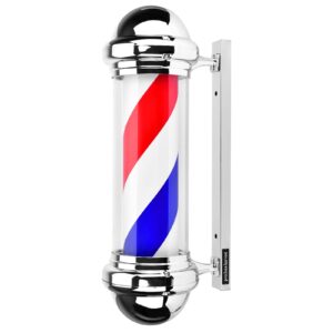 precious harvest barber light pole,red, blue and white barbershop rotating light fixture, classic signs for hair salon,wall mount,led light source, indoor and outdoor use, 30 inch