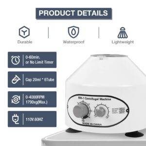 LFGUD Electric Centrifuge Machine 6x20ml Desktop Lab Centrifuge Machine with Timer and Speed Control for Plasma Blood PRP, 4000 RPM, 110V