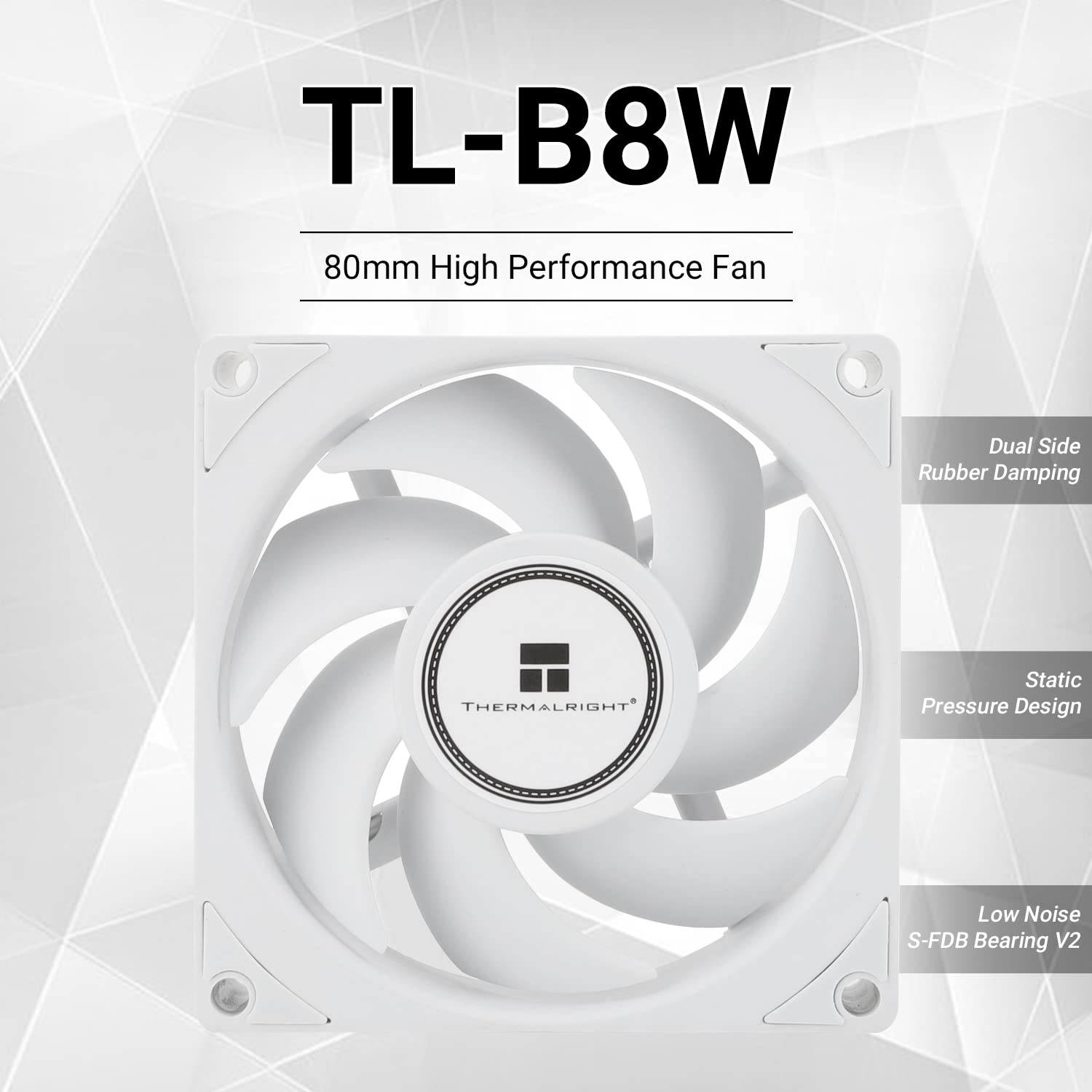 Thermalright TL-B8W CPU Fan Computer Case Fan Quiet 4pin PWM PC Fan, 80mm Silent Cooler Fan, 2200RPM Speed, CPU Cooling Fan(White)