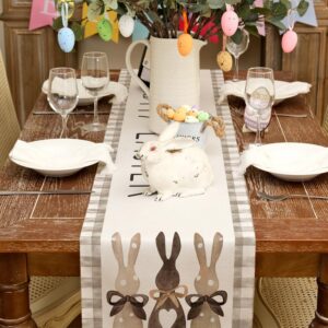 ARKENY Happy Easter Table Runner 13x72 Inches, Bunny Rabbit Spring Holiday Farmhouse Burlap Buffalo Plaid Indoor Table Decorations for Home AT381-72