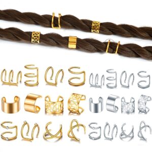 24 pcs gold silver hair braids dreadlock non-piercing ear clip beard beads cuffs clip hair for women men hair accessories styling jewelry tools