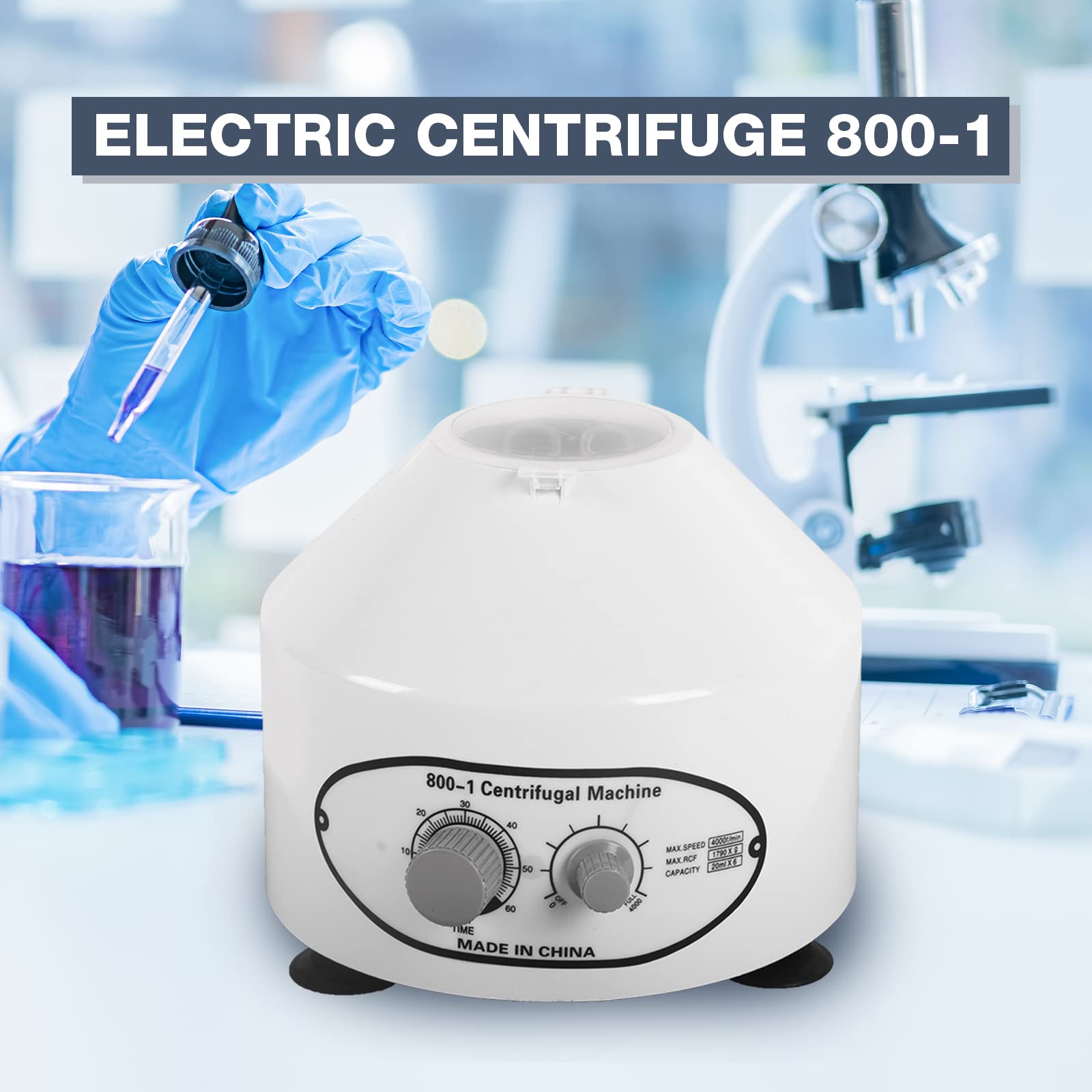 LFGUD Electric Centrifuge Machine 6x20ml Desktop Lab Centrifuge Machine with Timer and Speed Control for Plasma Blood PRP, 4000 RPM, 110V