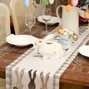 ARKENY Happy Easter Table Runner 13x72 Inches, Bunny Rabbit Spring Holiday Farmhouse Burlap Buffalo Plaid Indoor Table Decorations for Home AT381-72