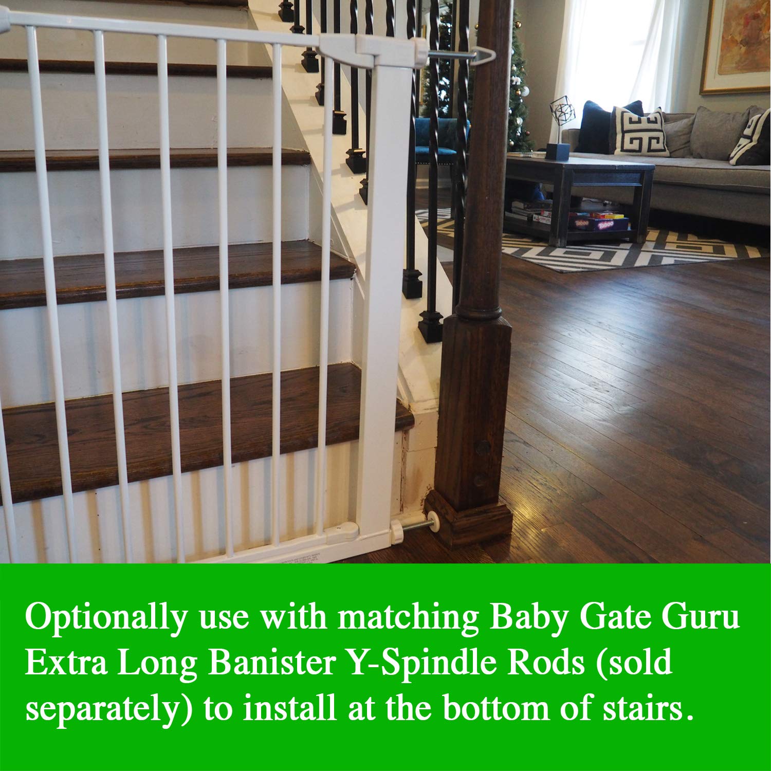 Baby Gate Guru Extra Long M10 (10mm) Spindle Rods + Small Wall Protectors Bundle (White)