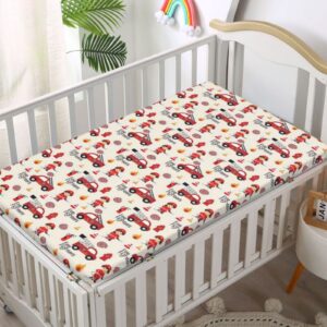 Fire Truck Themed Fitted Crib Sheet,Standard Crib Mattress Fitted Sheet Soft & Stretchy Fitted Crib Sheet-Crib Mattress Sheet or Toddler Bed Sheet, 28“ x52“,Multicolor