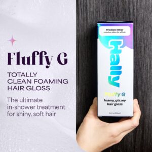 Fluffy G Hair Gloss by Hally Hair, (Clear) - 3.4 fl oz - Hair Glaze for Color-Treated, Fine, Dry & Frizzy Hair - High Shine Shiny Hair Products for Vibrant, Fluffy & Fuller-Looking Hair