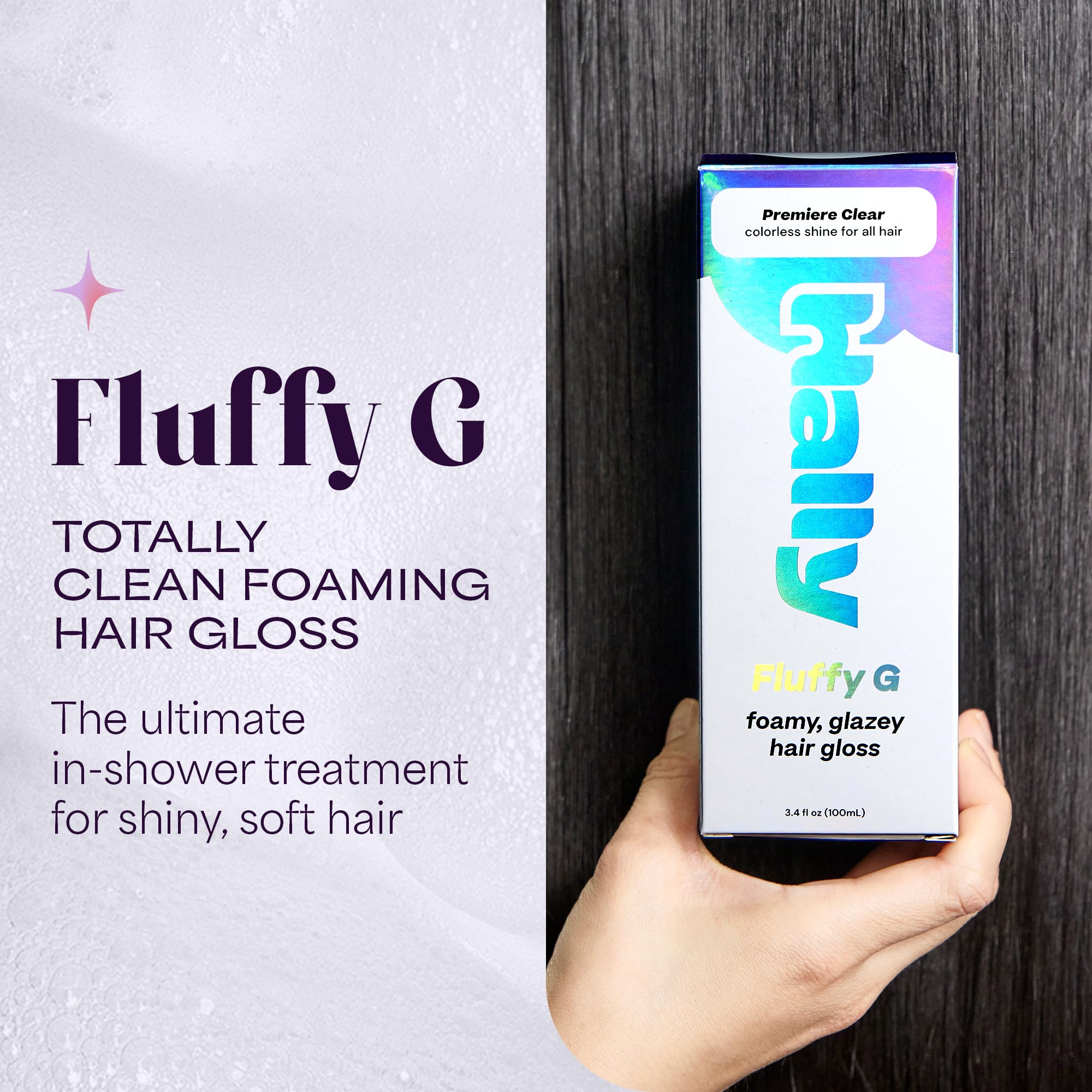 Fluffy G Hair Gloss by Hally Hair, (Clear) - 3.4 fl oz - Hair Glaze for Color-Treated, Fine, Dry & Frizzy Hair - High Shine Shiny Hair Products for Vibrant, Fluffy & Fuller-Looking Hair