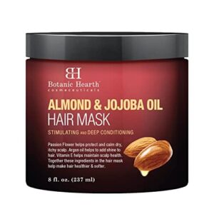 botanic hearth almond & jojoba oil hair mask | for dry & damaged hair | deep conditioning & moisturizing treatment | color safe | for men & women | 8 oz