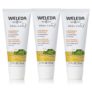 weleda oral care children's tooth gel, 1.7 fluid ounce (pack of 3), fluoride free, spearmint flavor, plant rich toothpaste with calendula, silica and fennel