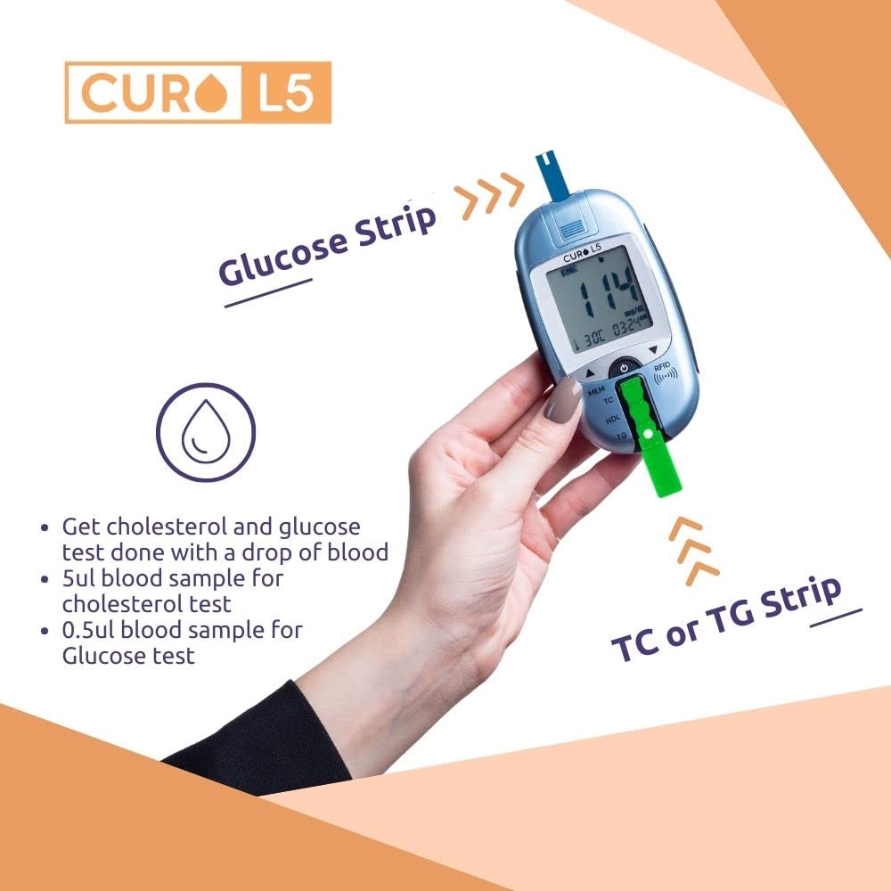 CURO L5 Digital Cholesterol Test Kit Home (Device & 10 Total Cholesterol Strips Included)