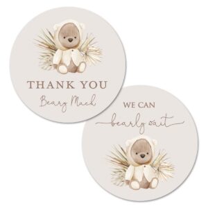 2" round boho bear baby shower thank you favor stickers - set of 40 (neutral)