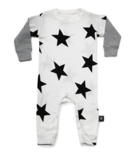 nununu baby long sleeve playsuit, 100% cotton, for infant boys & girls, white - stars, 6-12 months…