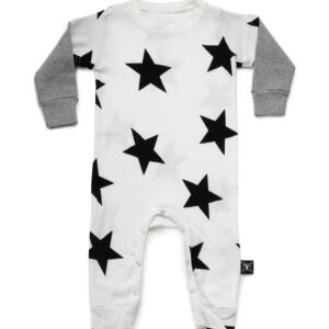 NUNUNU Baby Long Sleeve Playsuit, 100% Cotton, For Infant Boys & Girls, White - Stars, 6-12 Months…