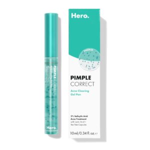 hero cosmetics pimple correct acne clearing gel pen - maximum strength 2% salicylic acid, non-drying formula for early stage and emerging pimples (1 count)