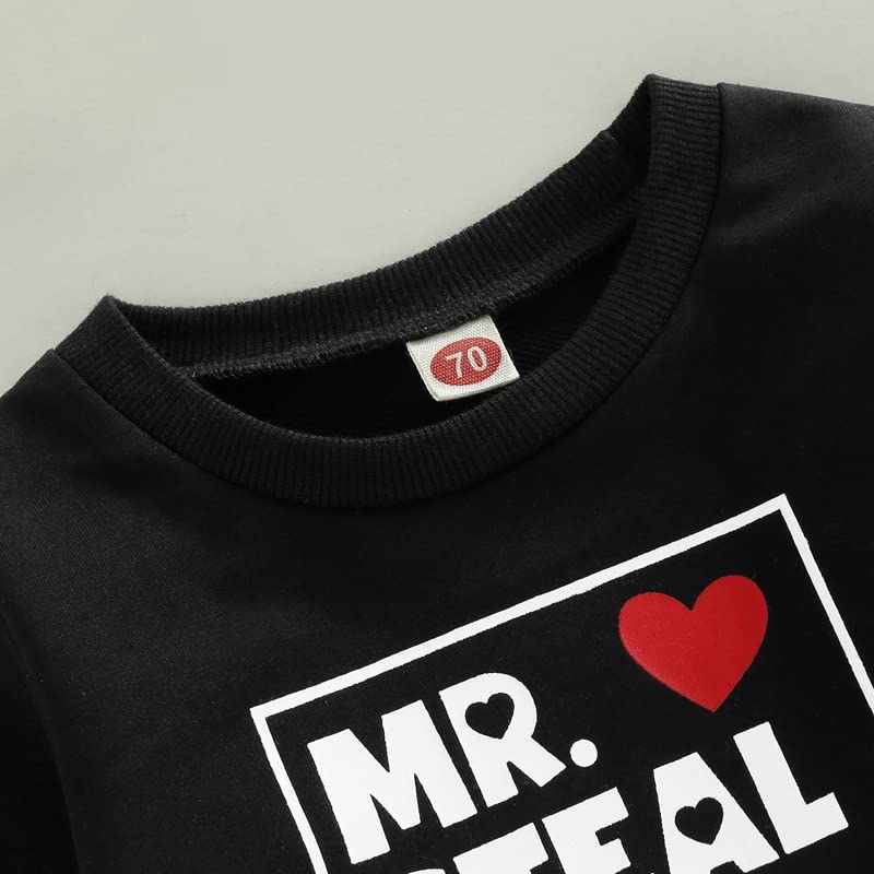 Toddler Baby Boy Valentines Day Clothes Mr Steal My Heart Crewneck Sweatshirt Shirt Top Pants Spring Outfit (Black,18-24 Months)